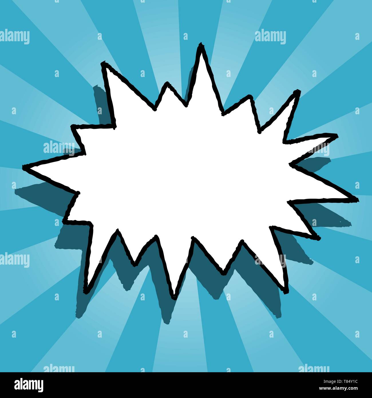 Comic explosion bubble - blank copyspace on blue background Stock ...