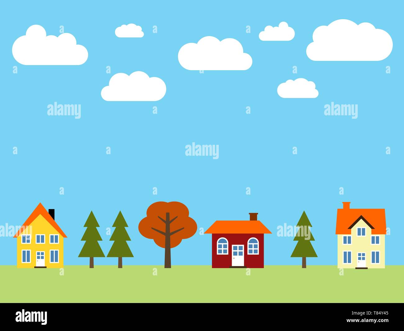 Small town vector - cute village illustration. Residential suburb Stock ...