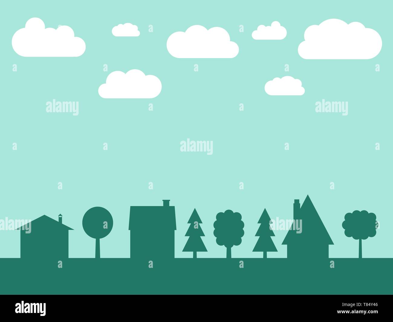 Small town vector silhouette with copyspace - cute village illustration ...