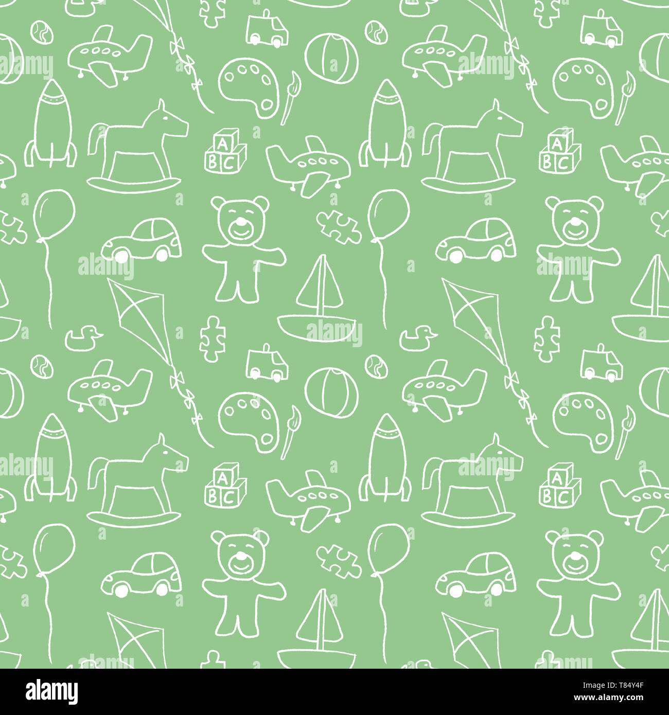 Toys background pattern - seamless doodle illustration vector Stock ...