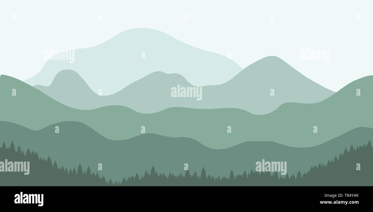 Mountain landscape vector - panoramic background illustration. Hills ...