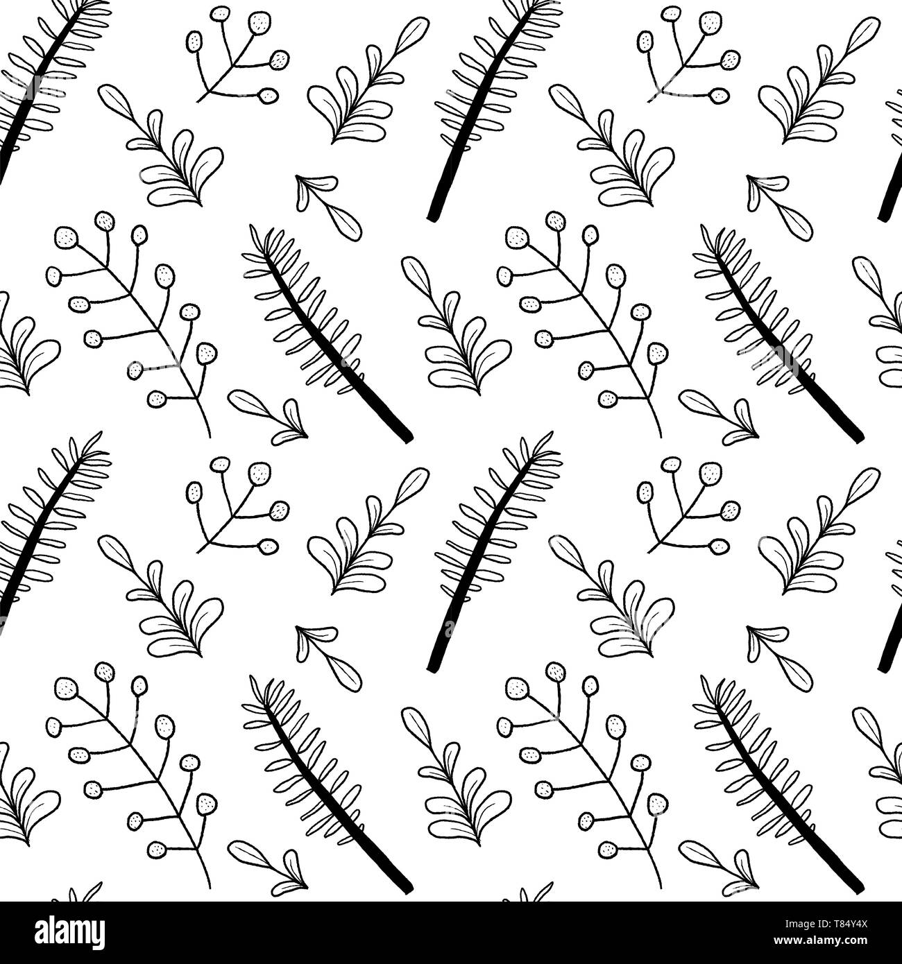 Floral plant fabric texture - doodle style seamless pattern Stock ...