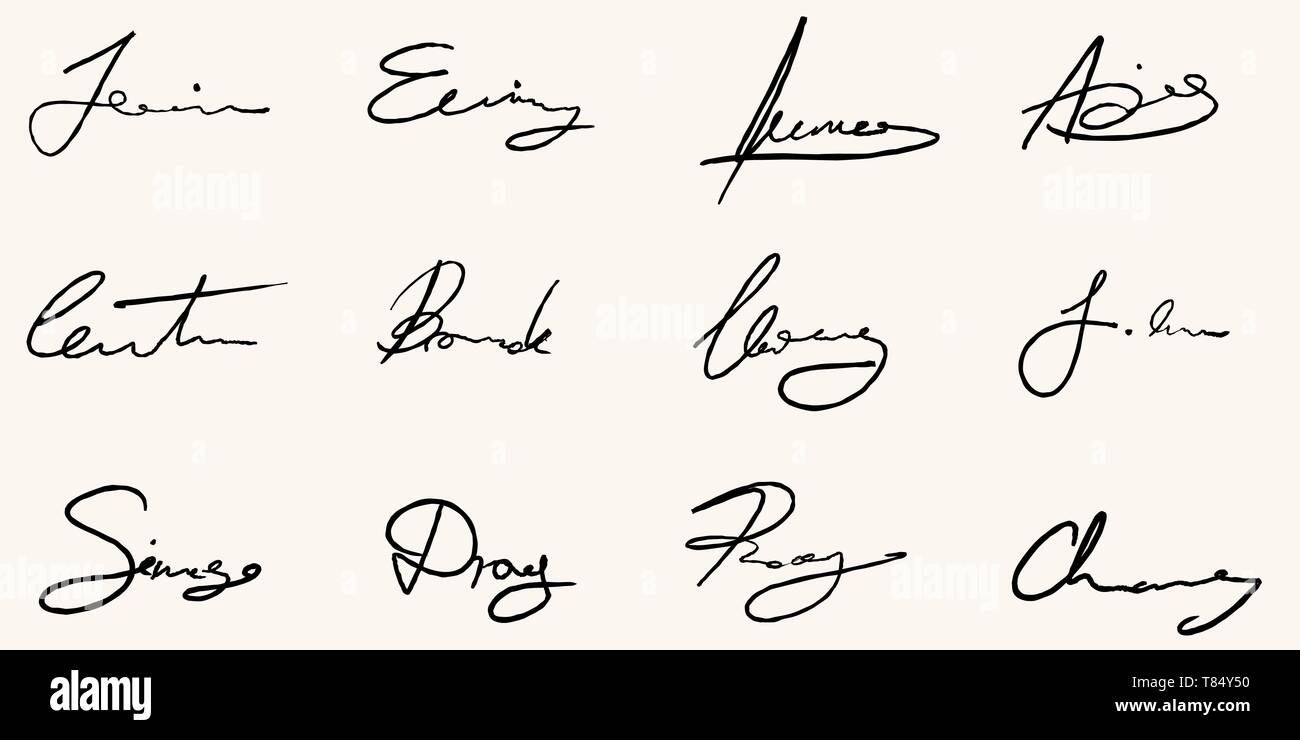 Vector signature set - business contract signatures. Fictitious ...