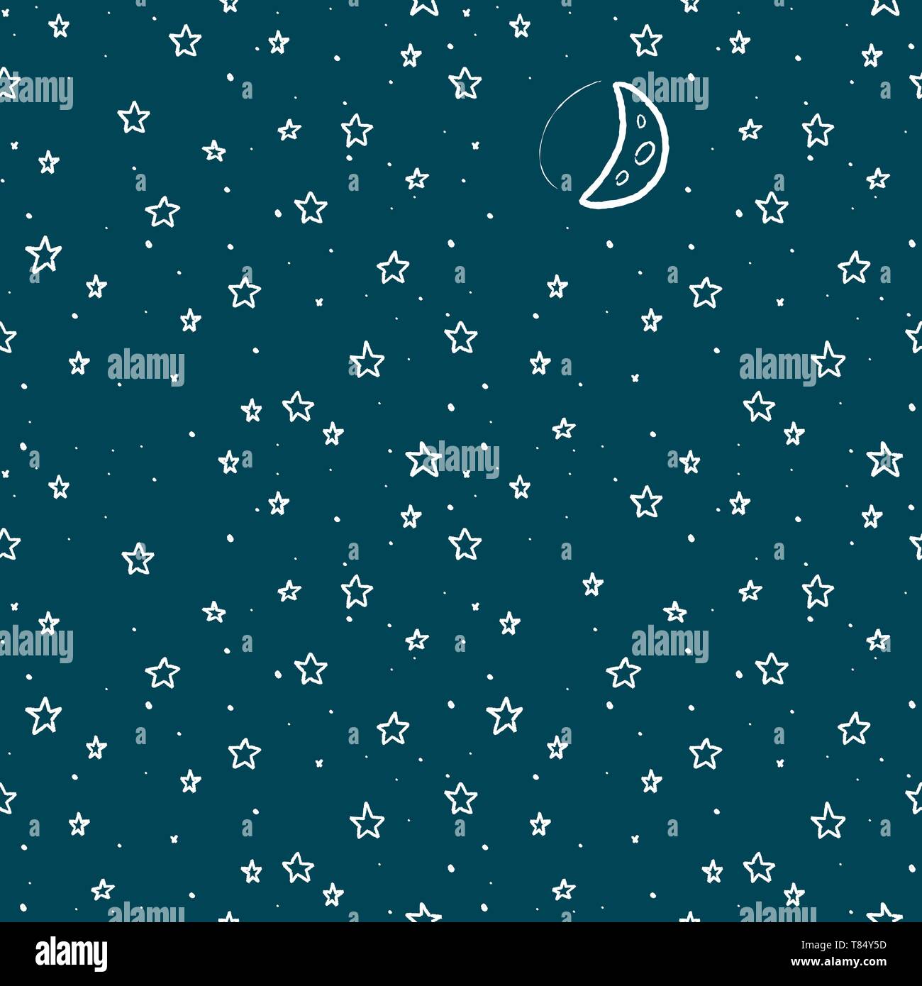 Stars and moon pattern - seamless doodle illustration vector Stock ...