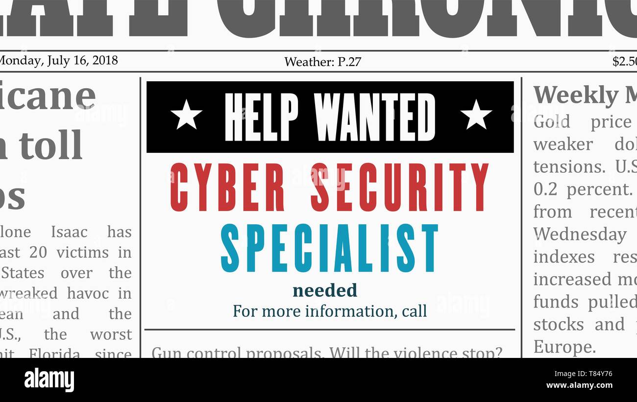 Job offer - cyber security specialist. IT career newspaper classified ...