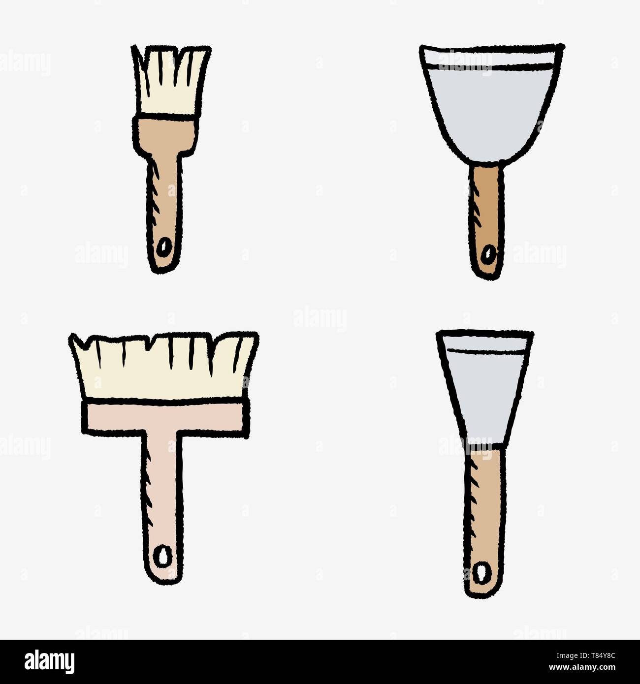 Remodelling tools - house renovation objects. Paint brushes and putty ...