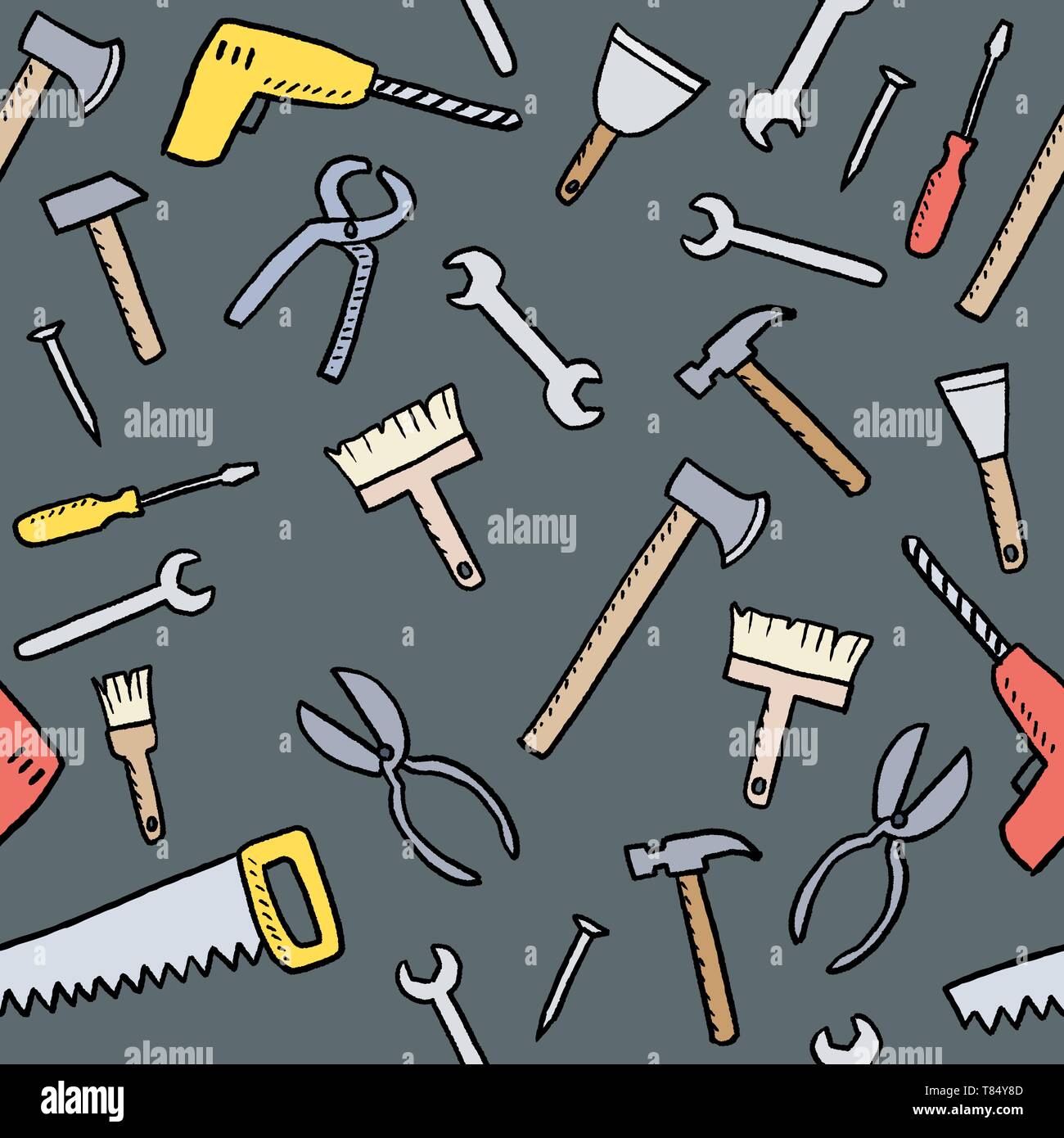Cartoon tools background - seamless vector texture with hardware ...