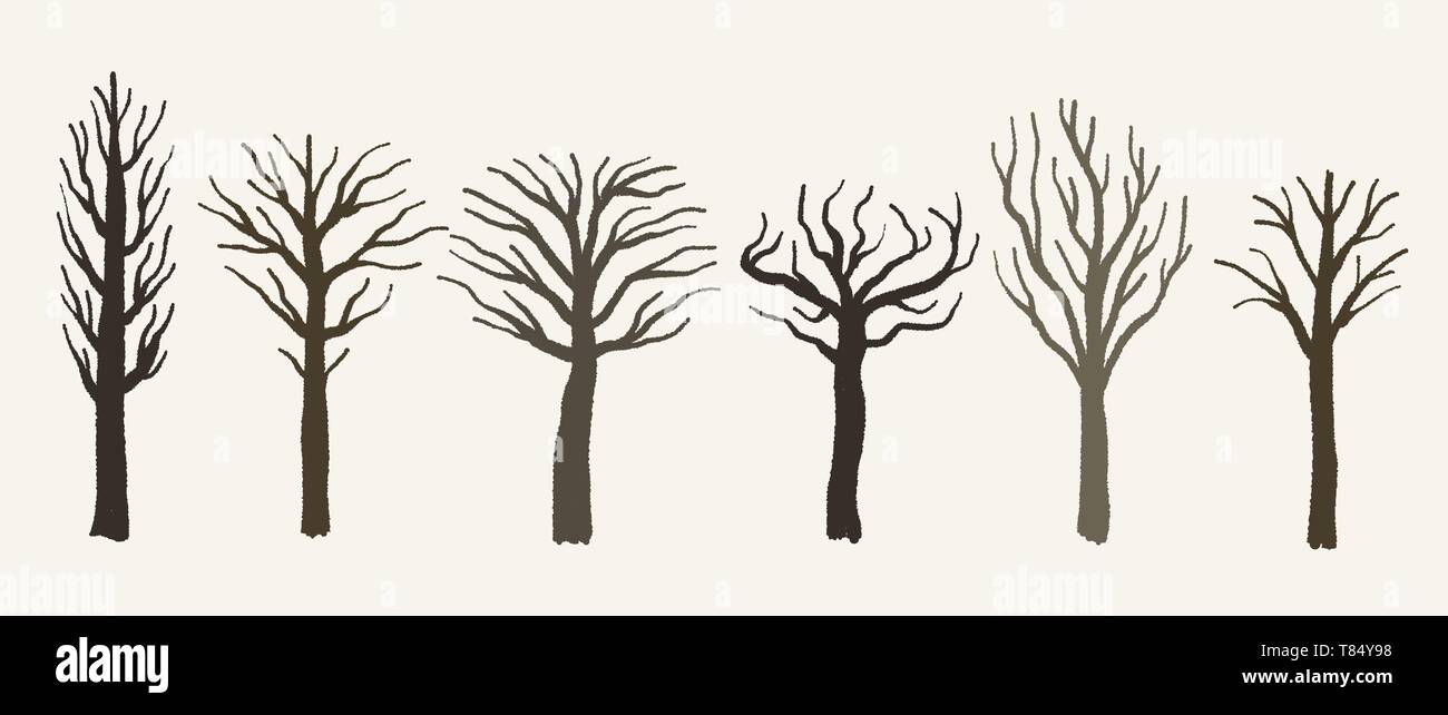 Barren tree shape set - vector tree silhouette illustration collection ...