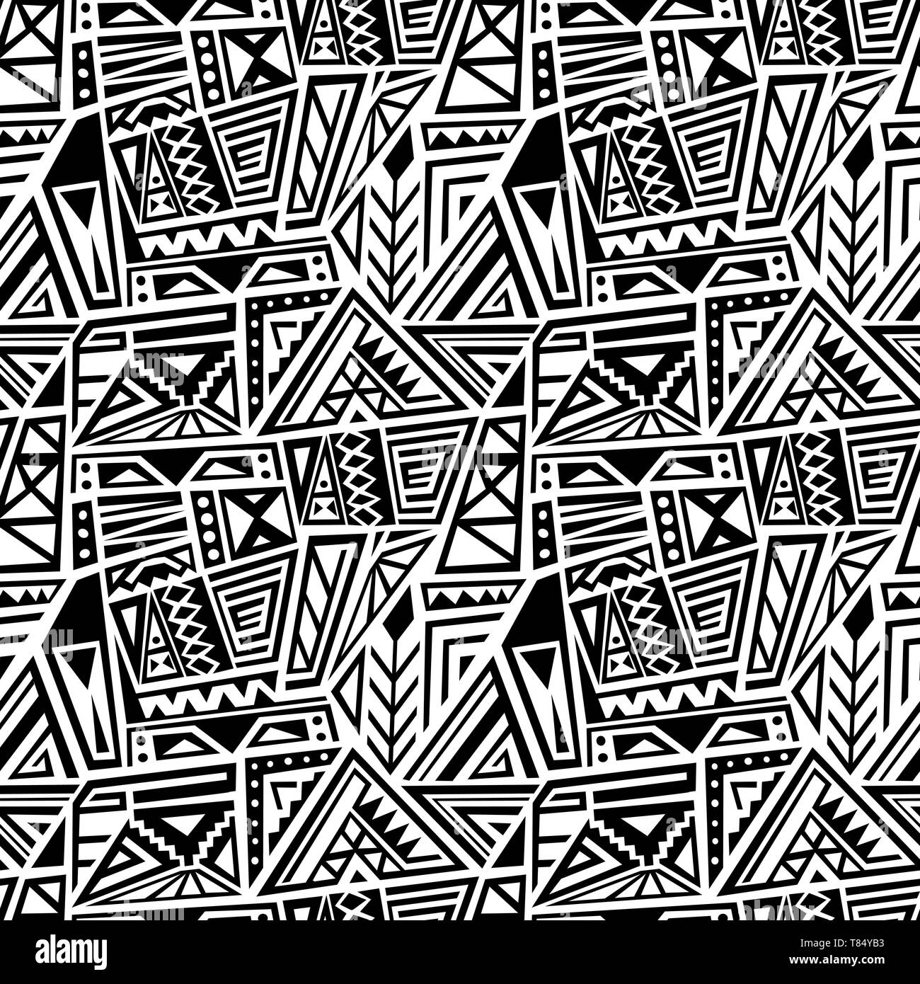 Ethnic geometric pattern - seamless boho style vector texture in black ...