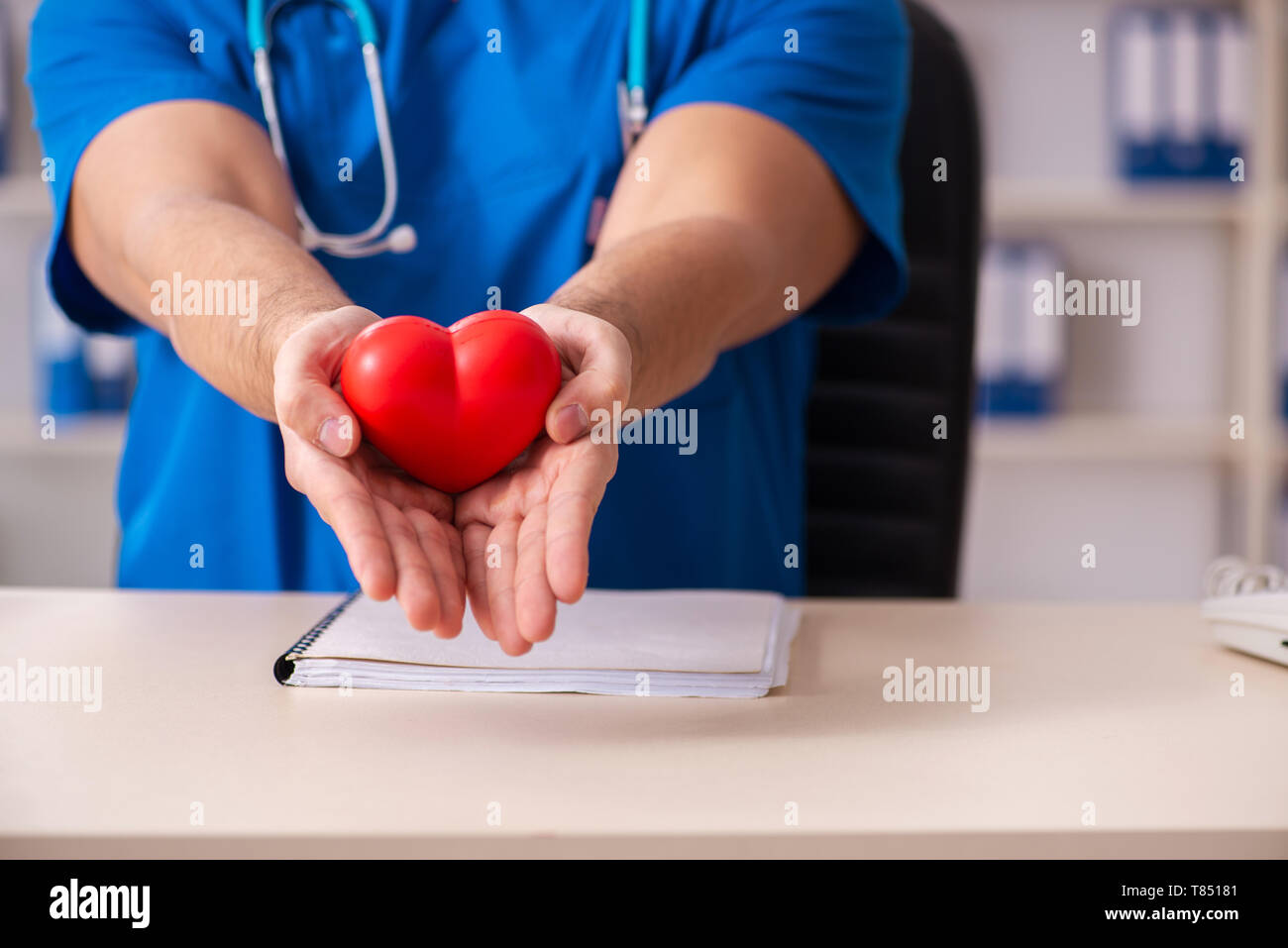 Male doctor cardiologist holding heart model Stock Photo - Alamy