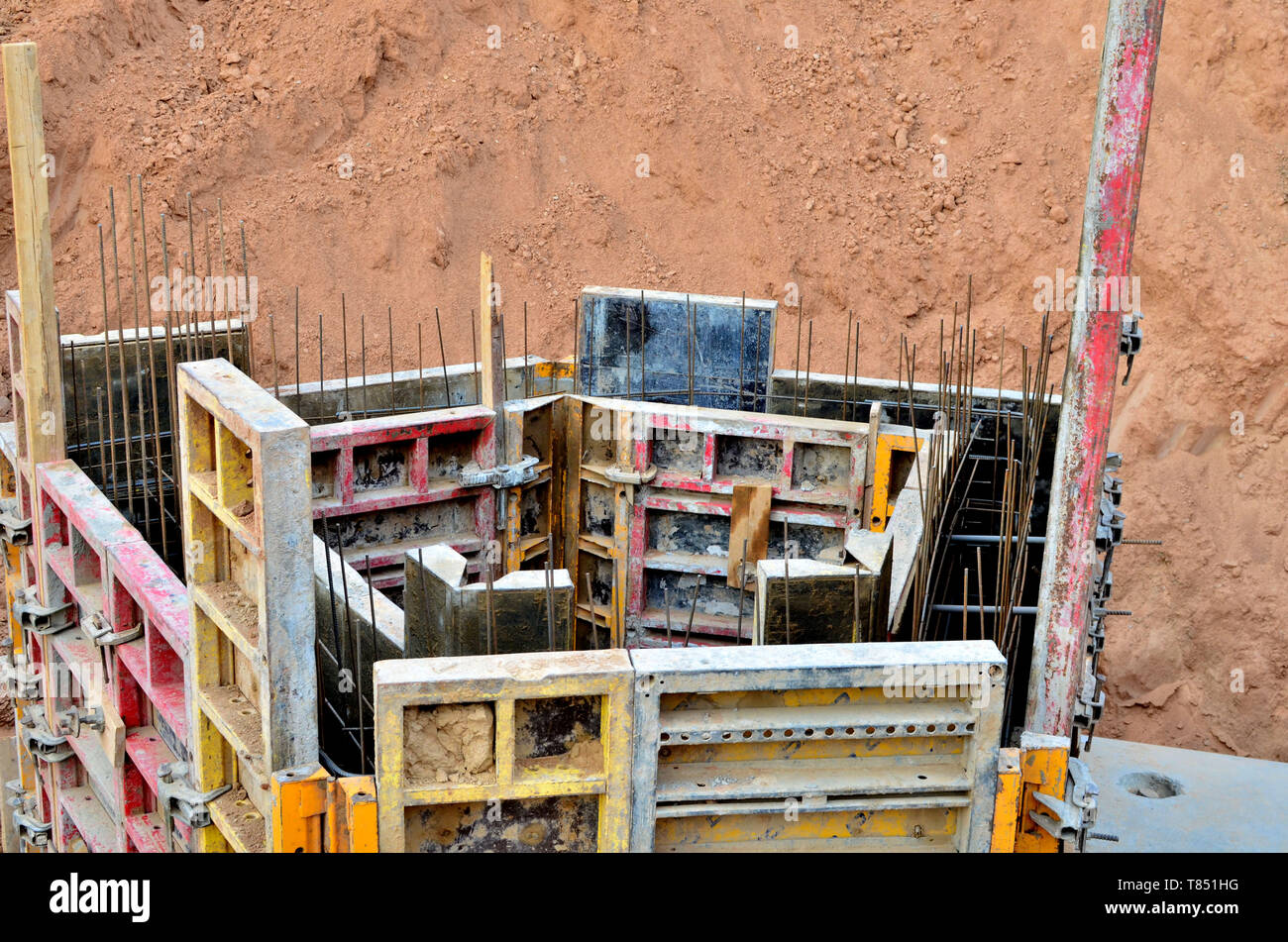 Construction works in preparation for the binding of reinforcement bars ...