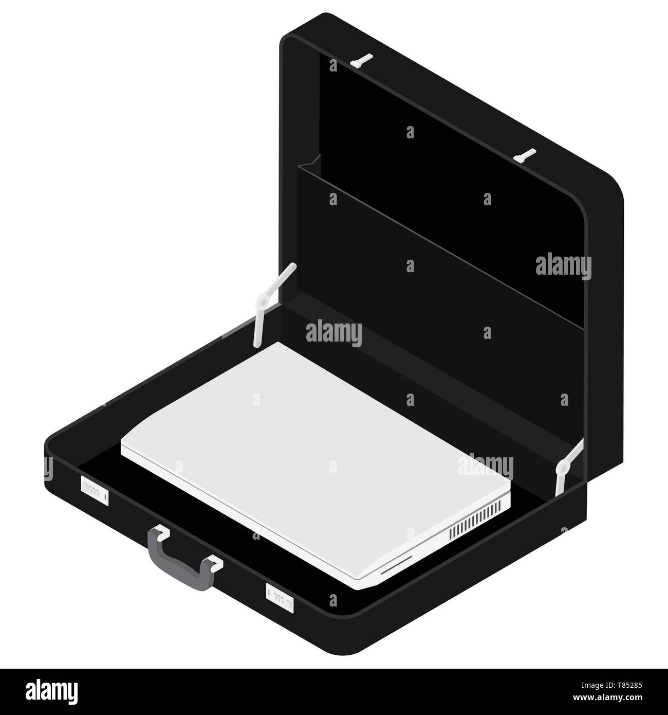 Black briefcase with laptop computer inside isometric view Stock Vector ...