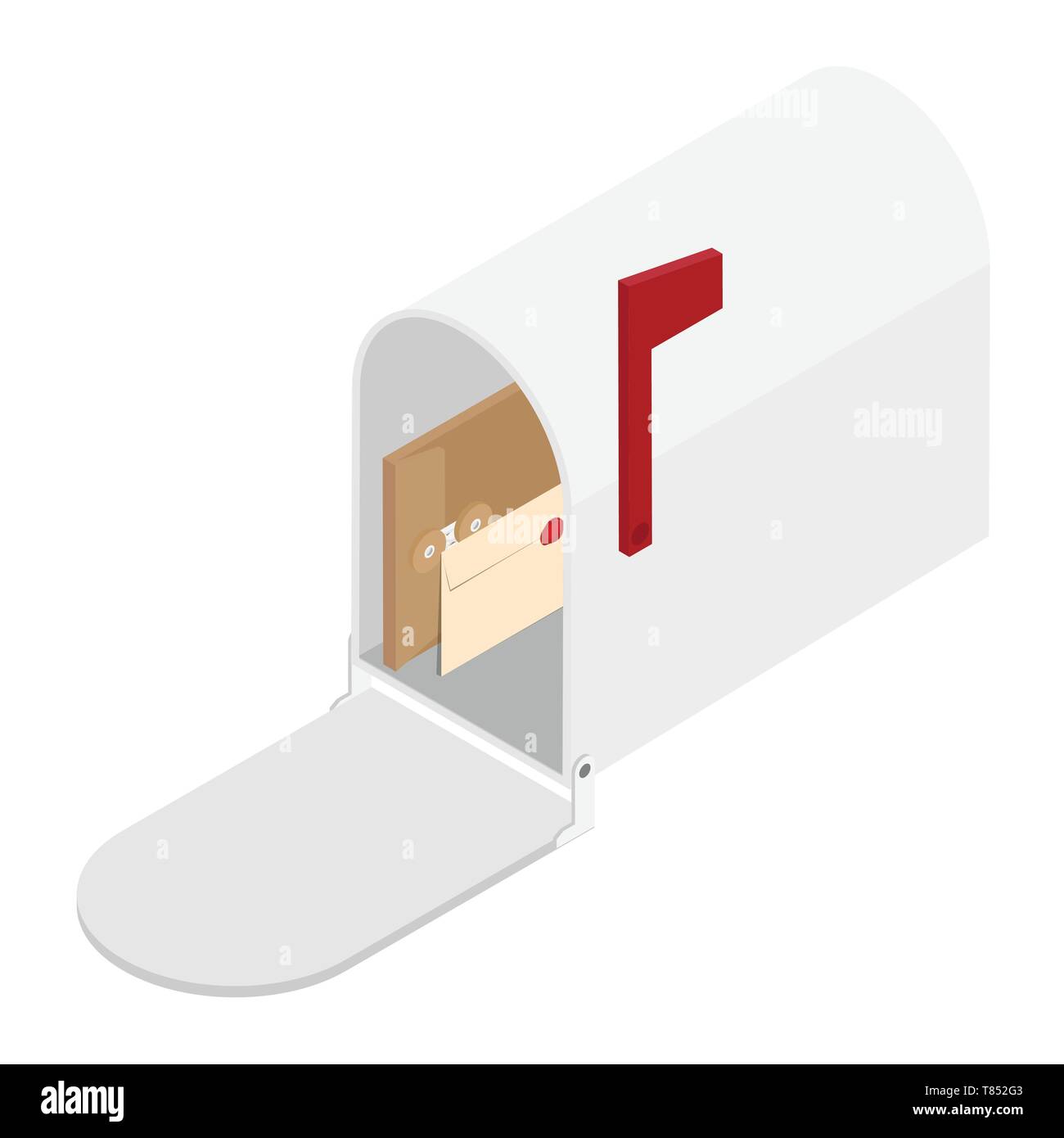 Opened mailbox with raised flag and envelope, letter inside isometric ...