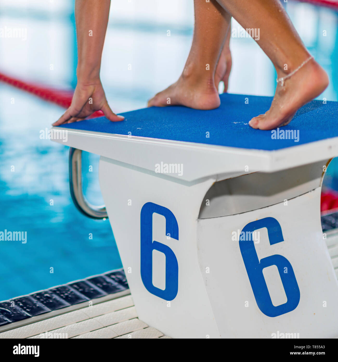 Female swimmer on starting block Stock Photo - Alamy