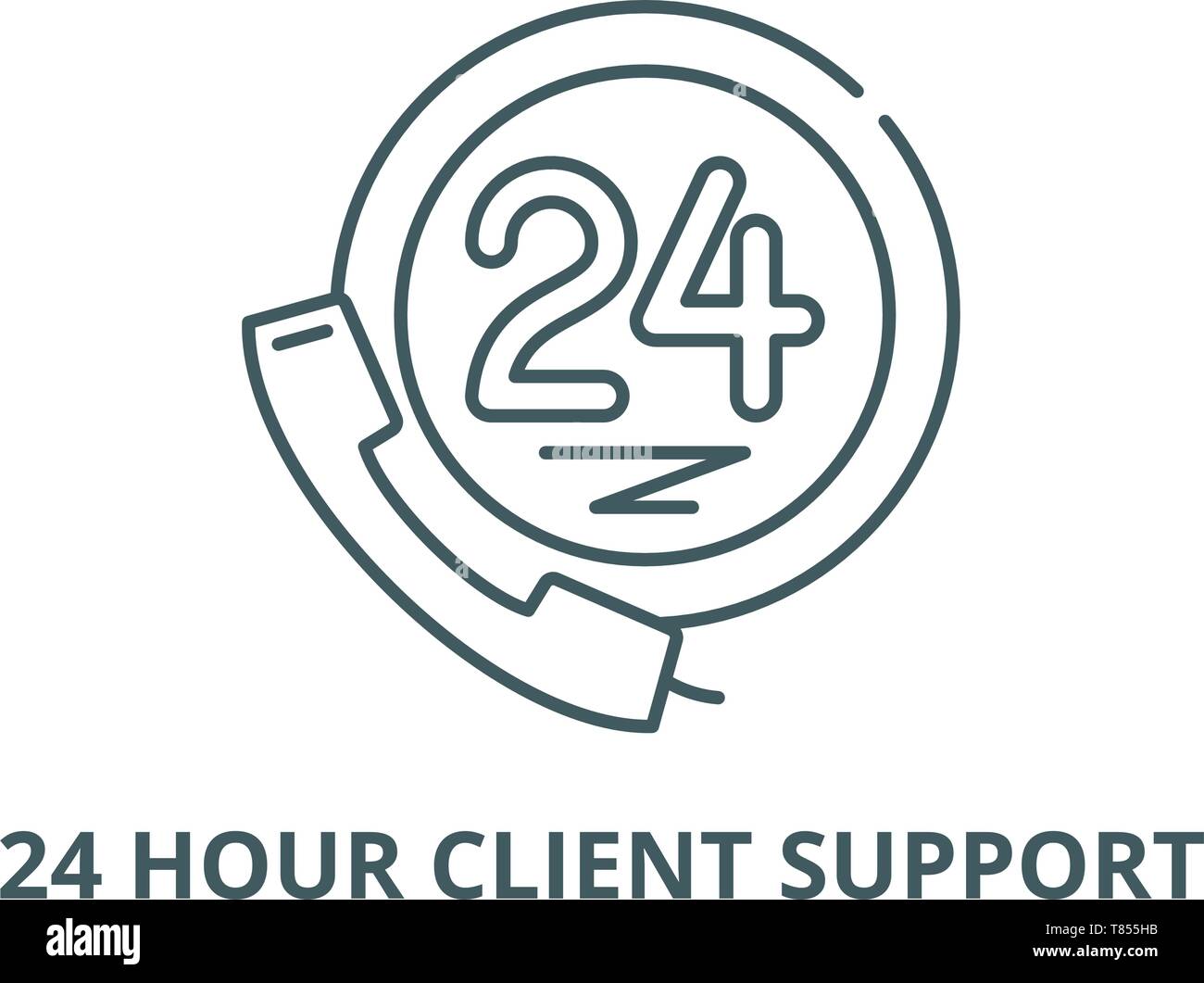 24 hour client support vector line icon, linear concept, outline sign ...