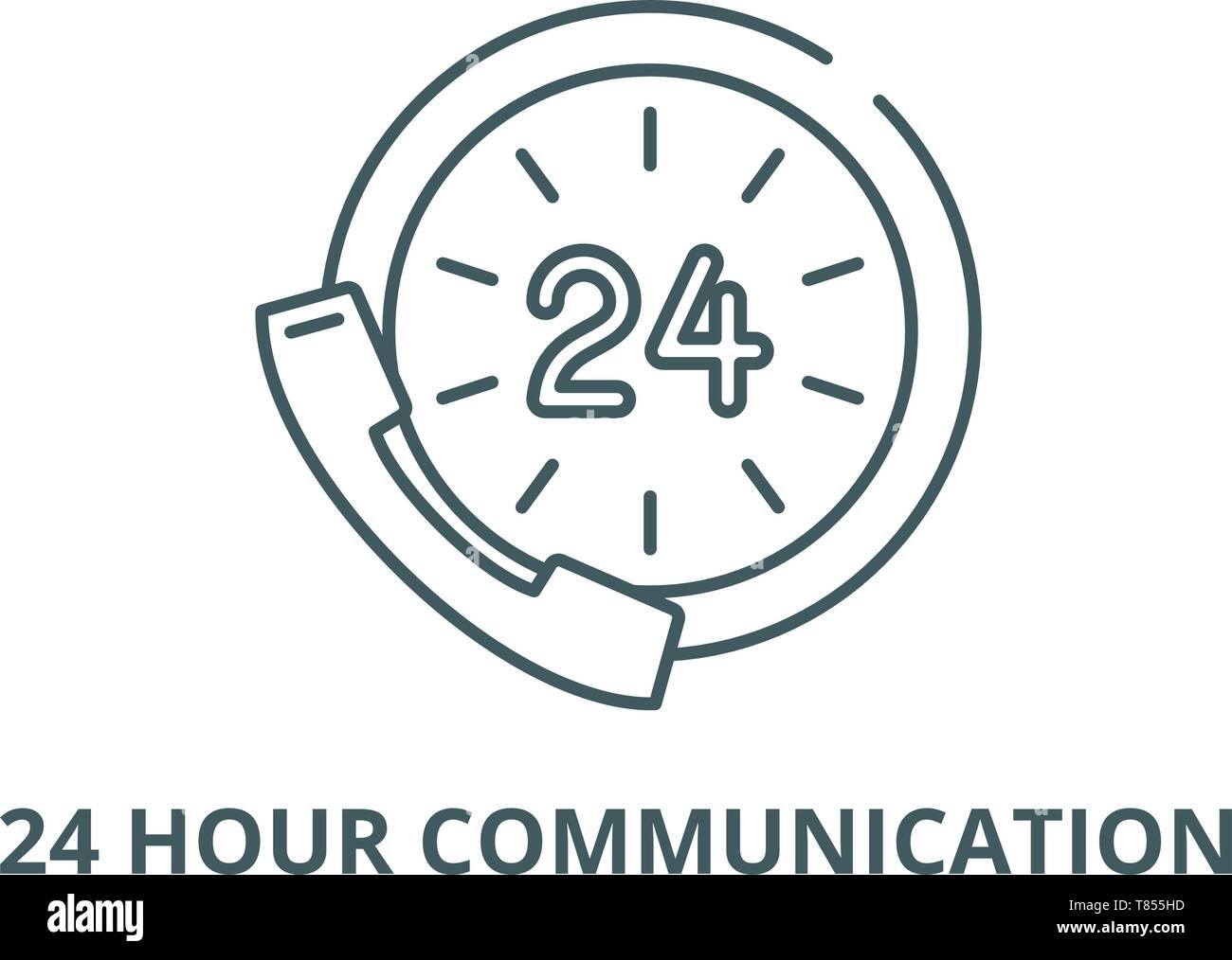 24 hour communication vector line icon, linear concept, outline sign ...