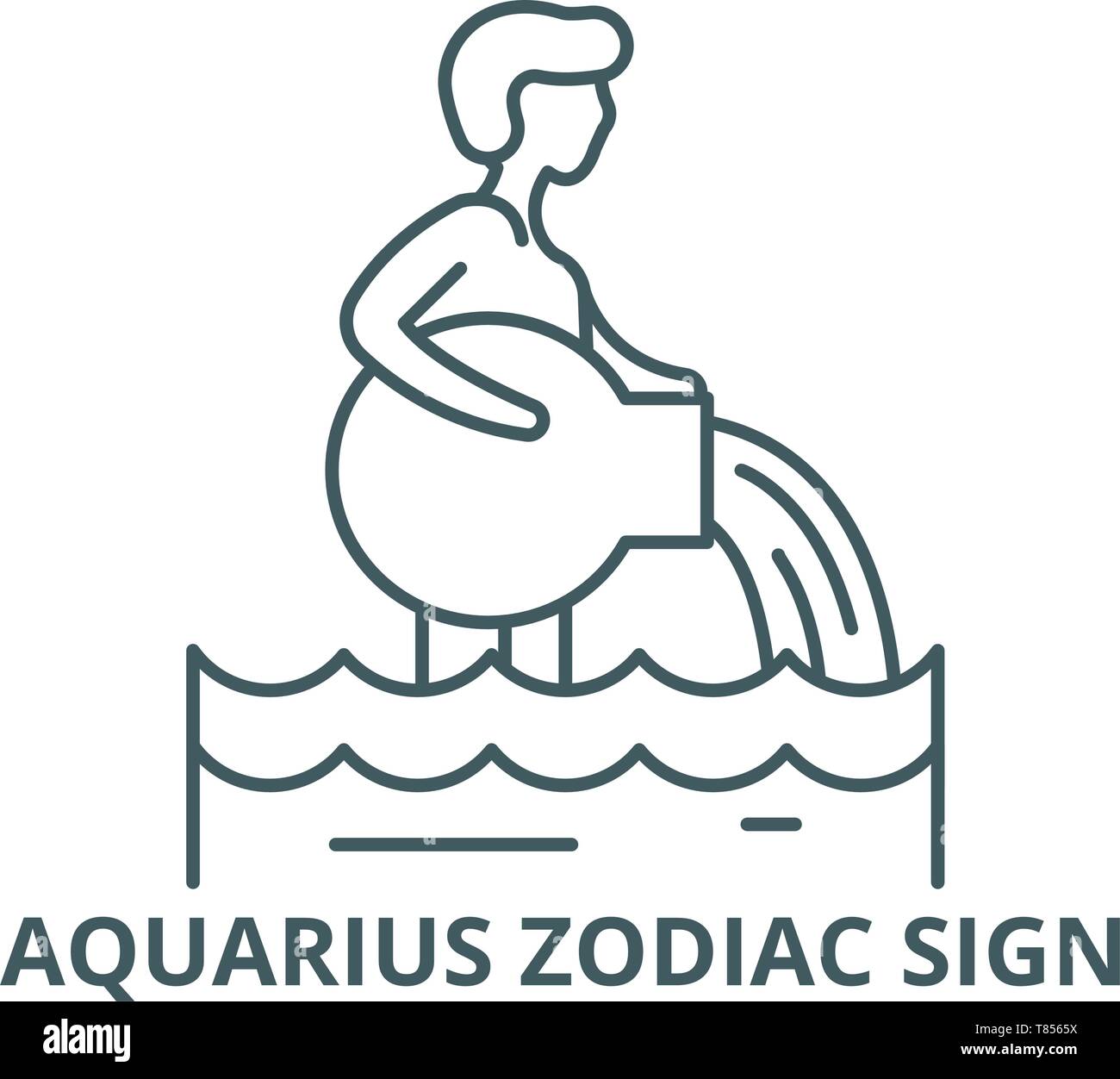 Aquarius Zodiac Sign Vector Line Icon Outline Concept Linear Sign