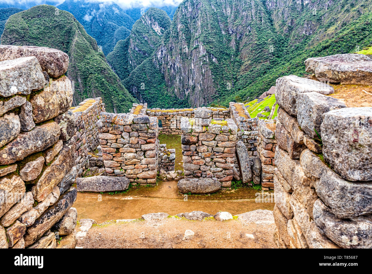 View at the buildings and houses structures in ancient Incas city of ...