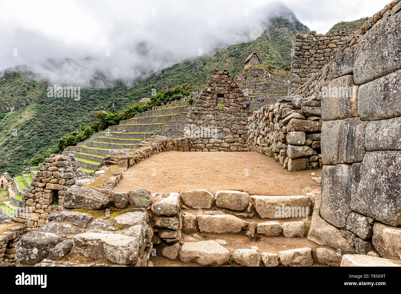 View at the buildings and houses structures in ancient Incas city of ...