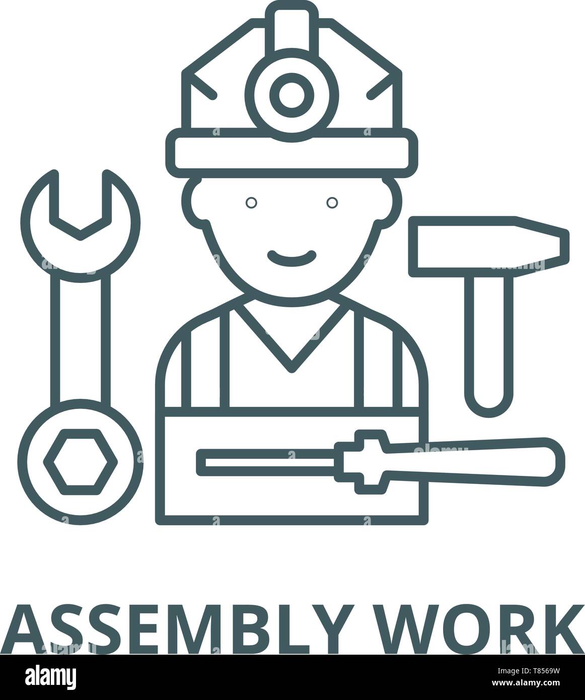 Assembly work vector line icon, outline concept, linear sign Stock ...