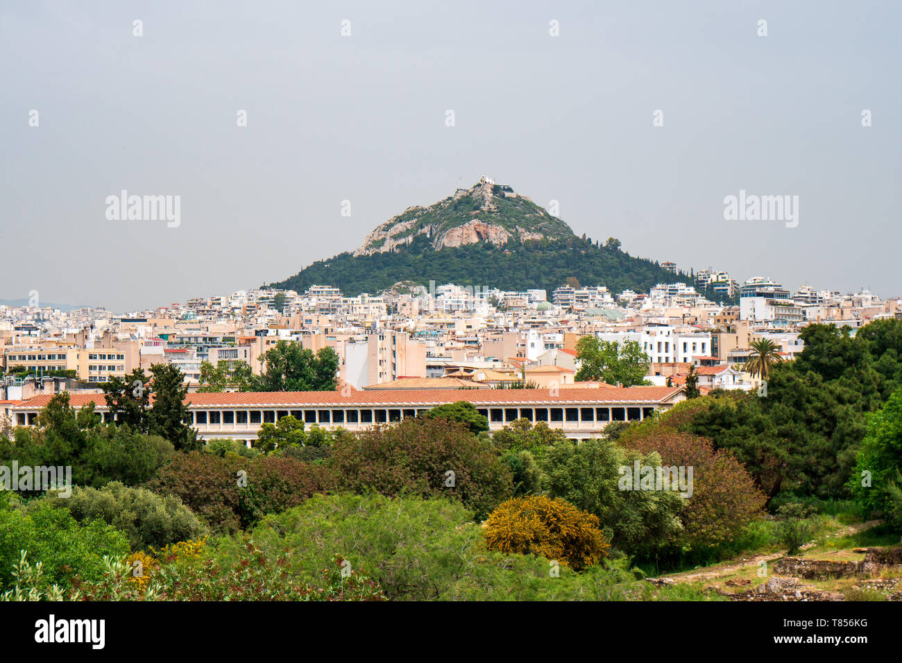 View from Acropolis on cityscape of Athens and Lycabettus Hill, known ...