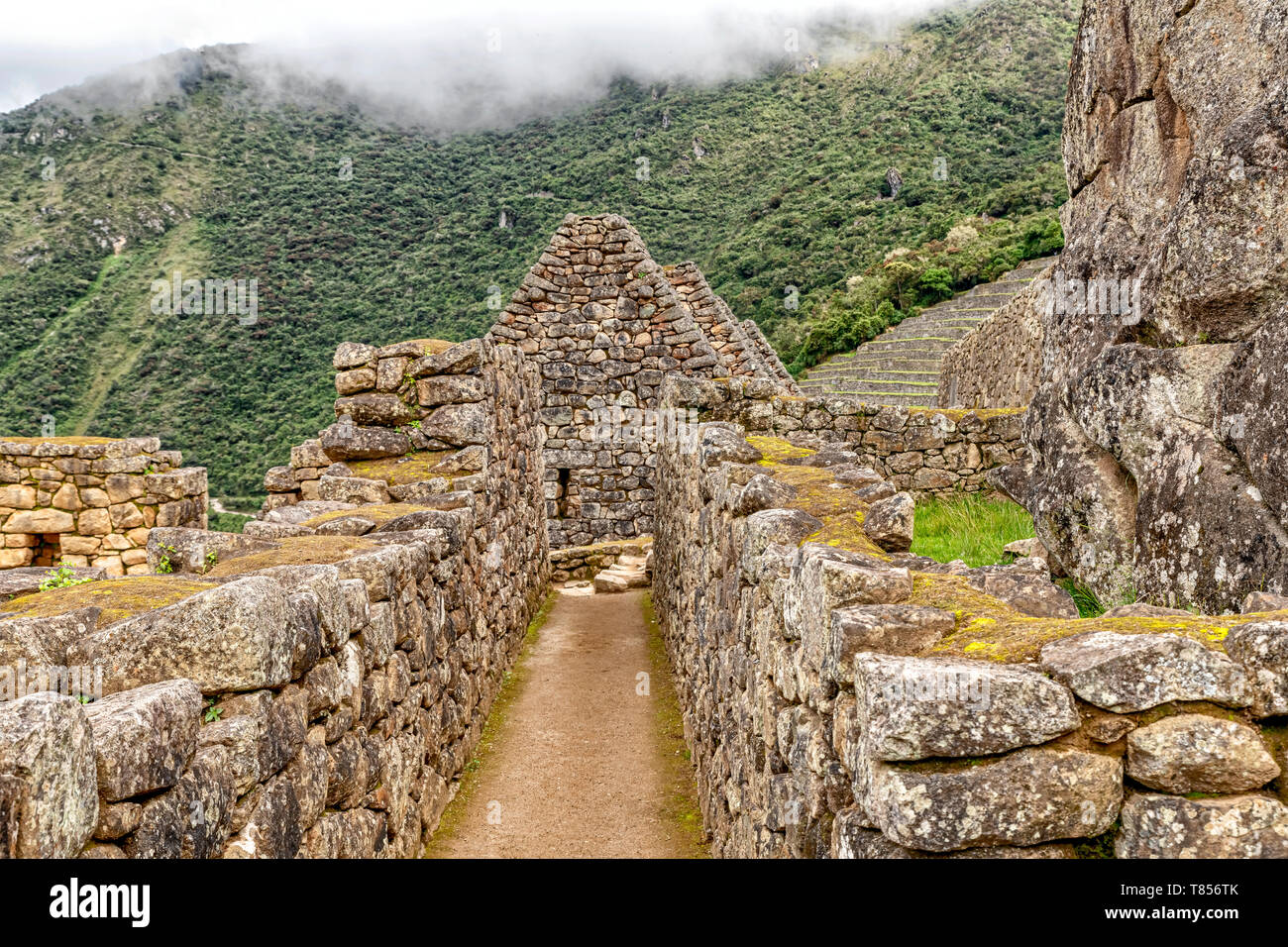 View at the buildings and houses structures in ancient Incas city of ...