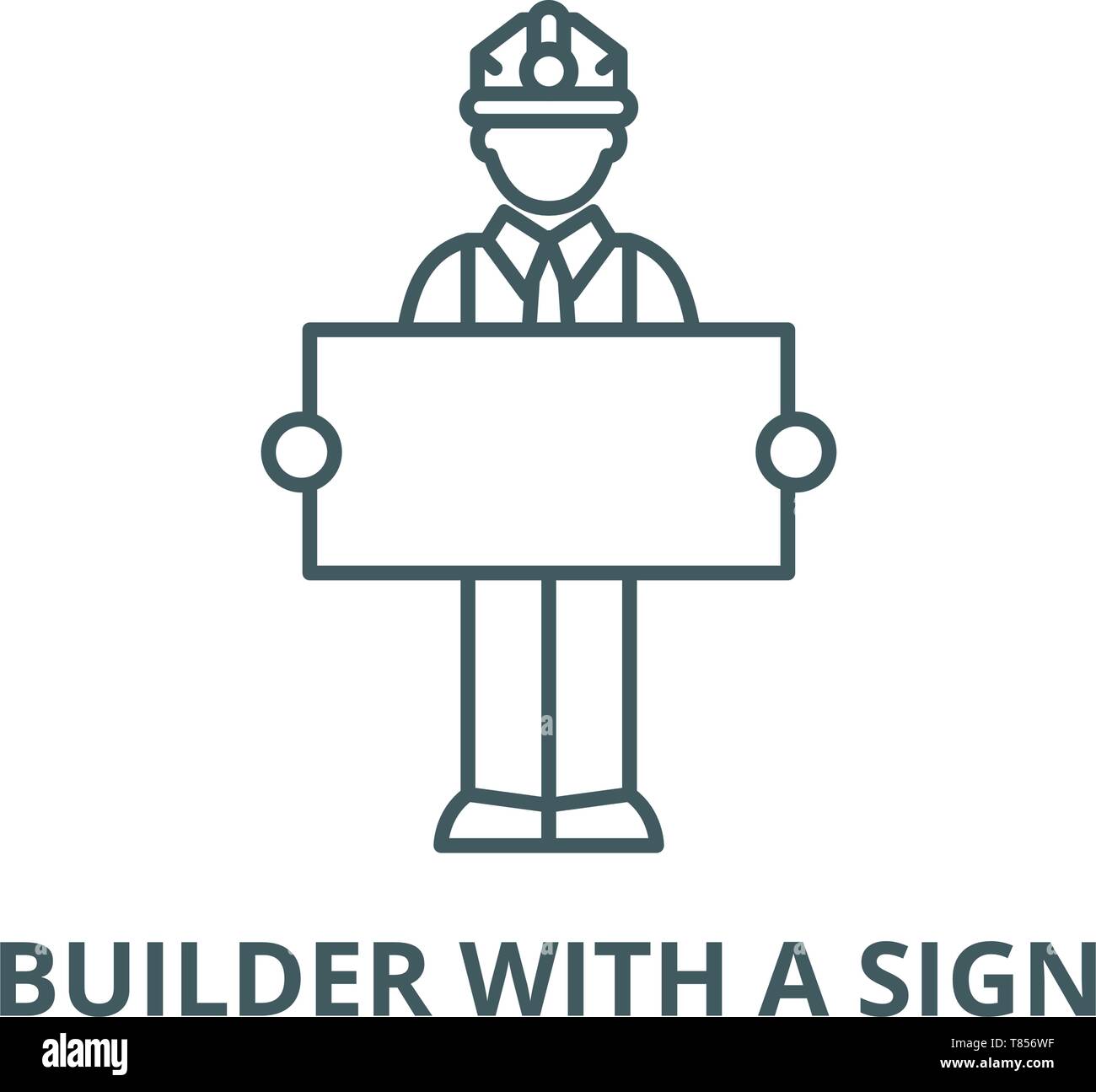 Builder with a sign vector line icon, linear concept, outline sign ...