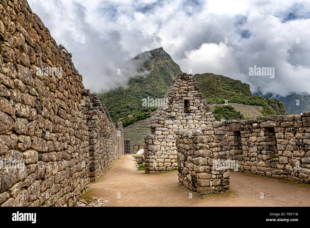 View at the buildings and houses structures in ancient Incas city of ...
