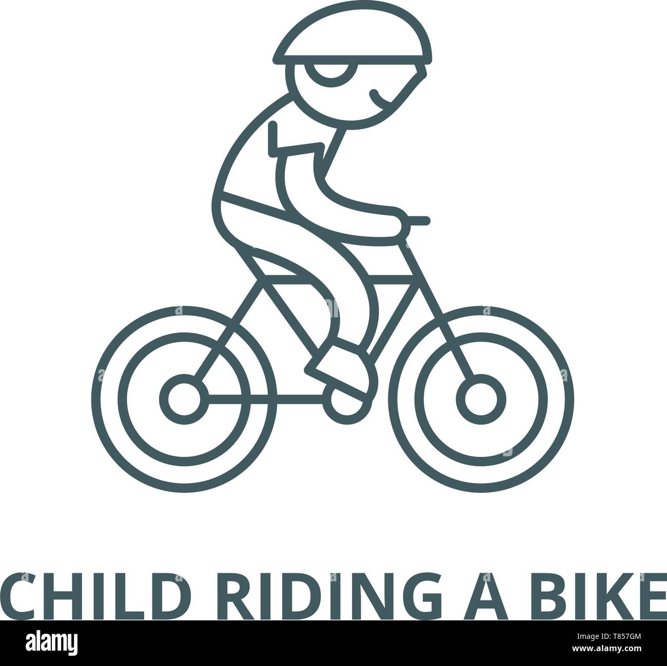Child riding a bike vector line icon, linear concept, outline sign ...