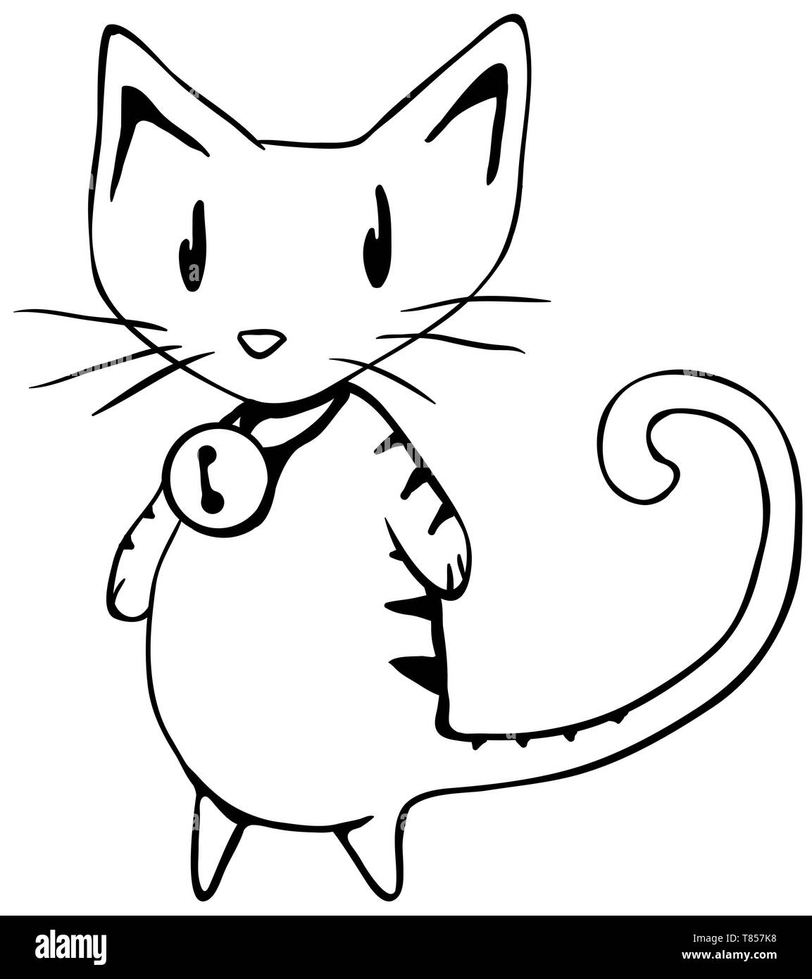 Cat striped cartoon line drawing, vector, horizontal, over white Stock ...