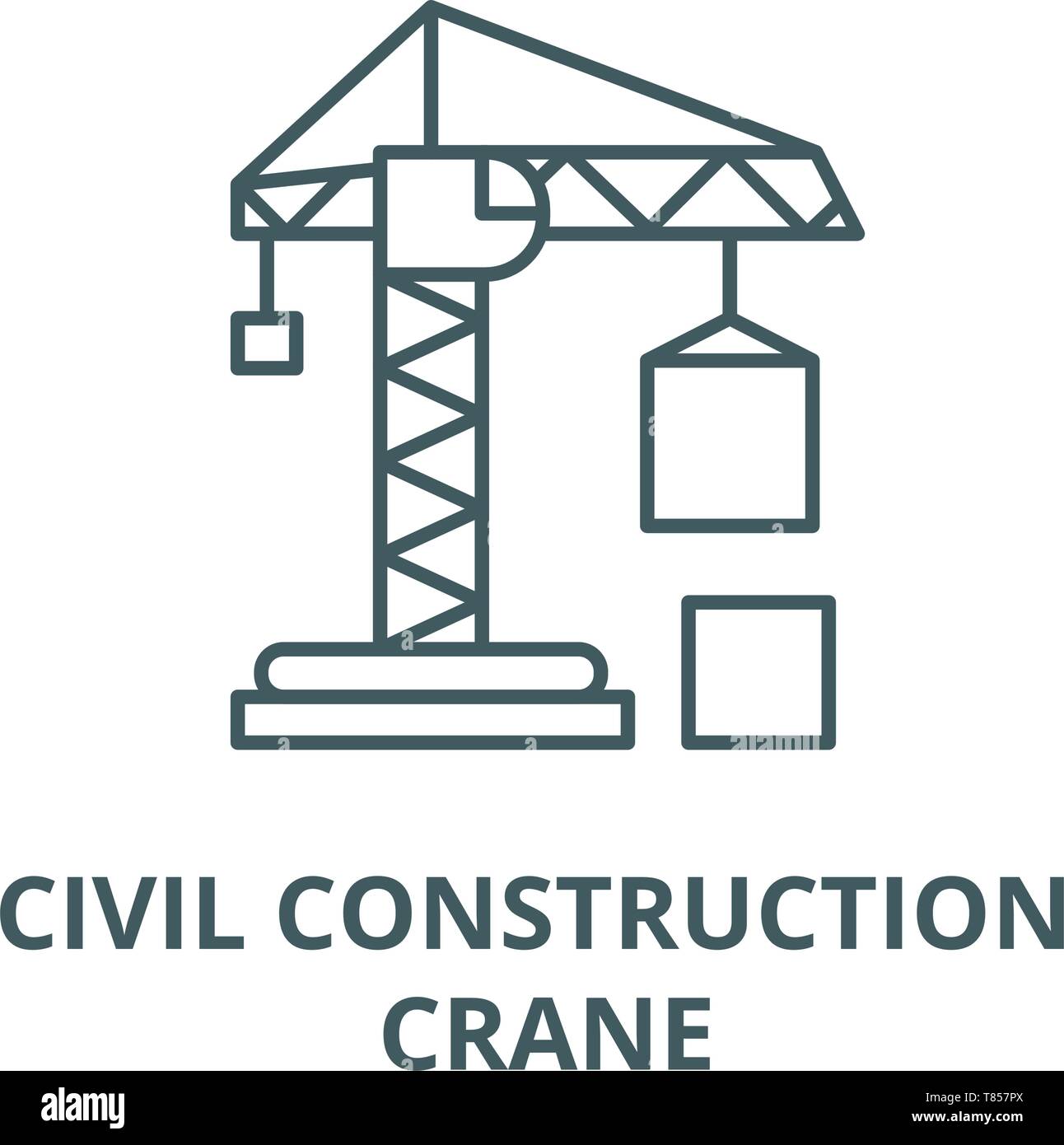 Civil construction crane vector line icon, linear concept, outline sign ...