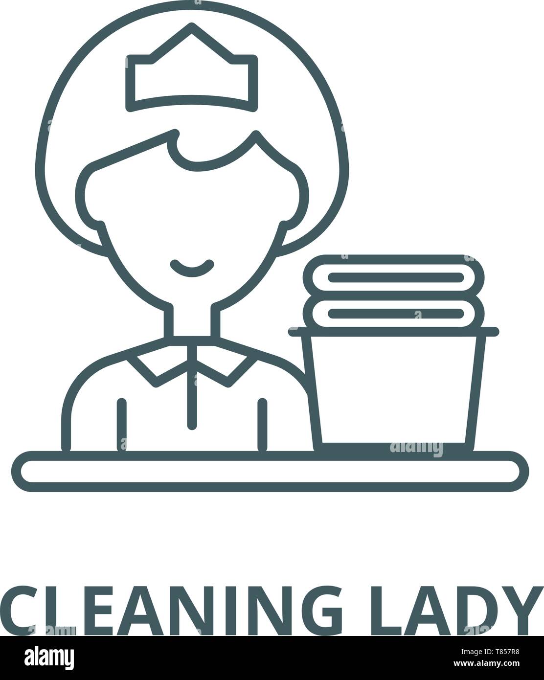 Cleaning lady vector line icon, linear concept, outline sign, symbol ...
