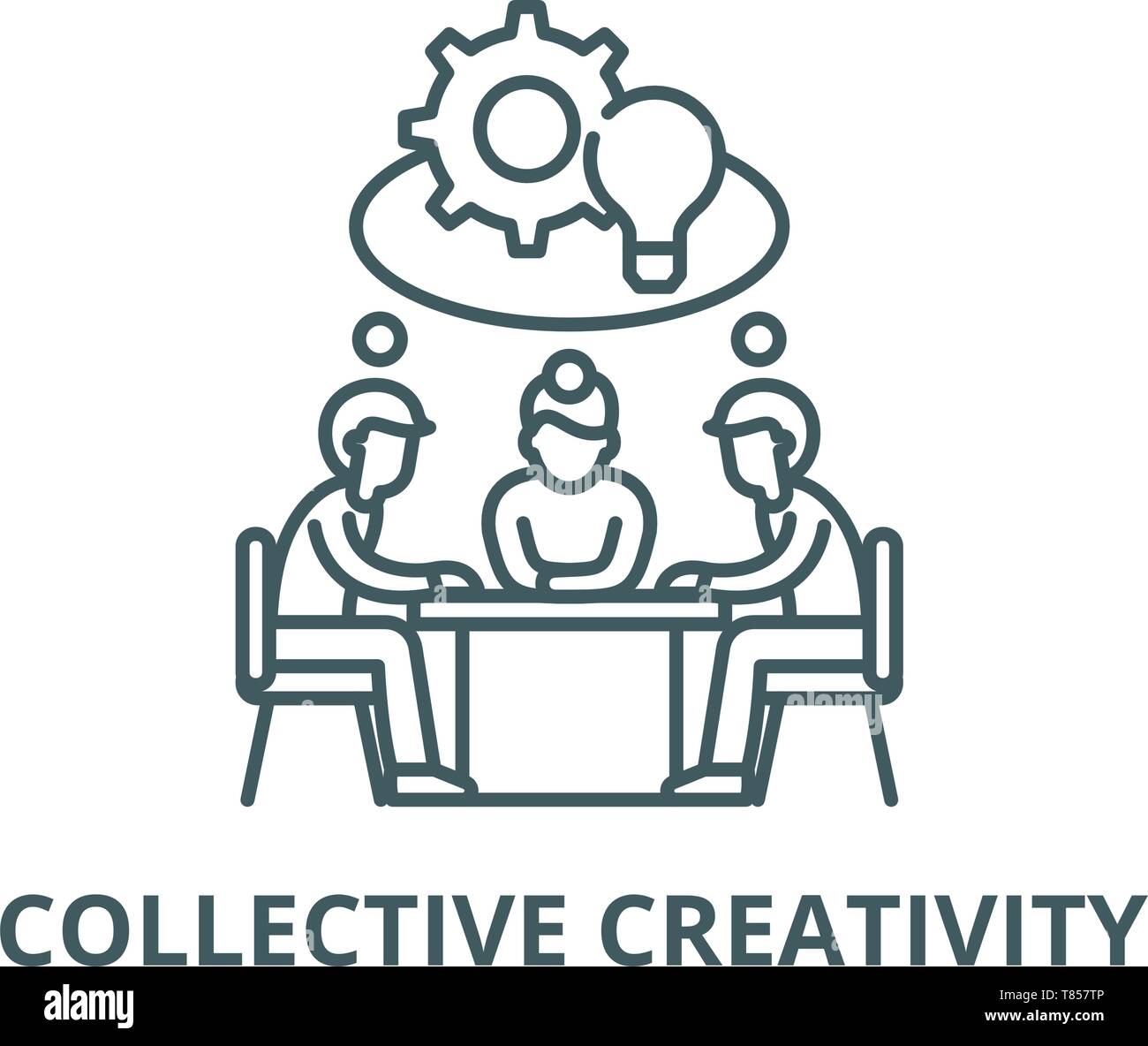 Collective creativity vector line icon, linear concept, outline sign ...