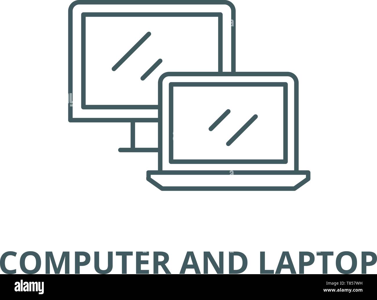 Computer and laptop vector line icon, linear concept, outline sign ...