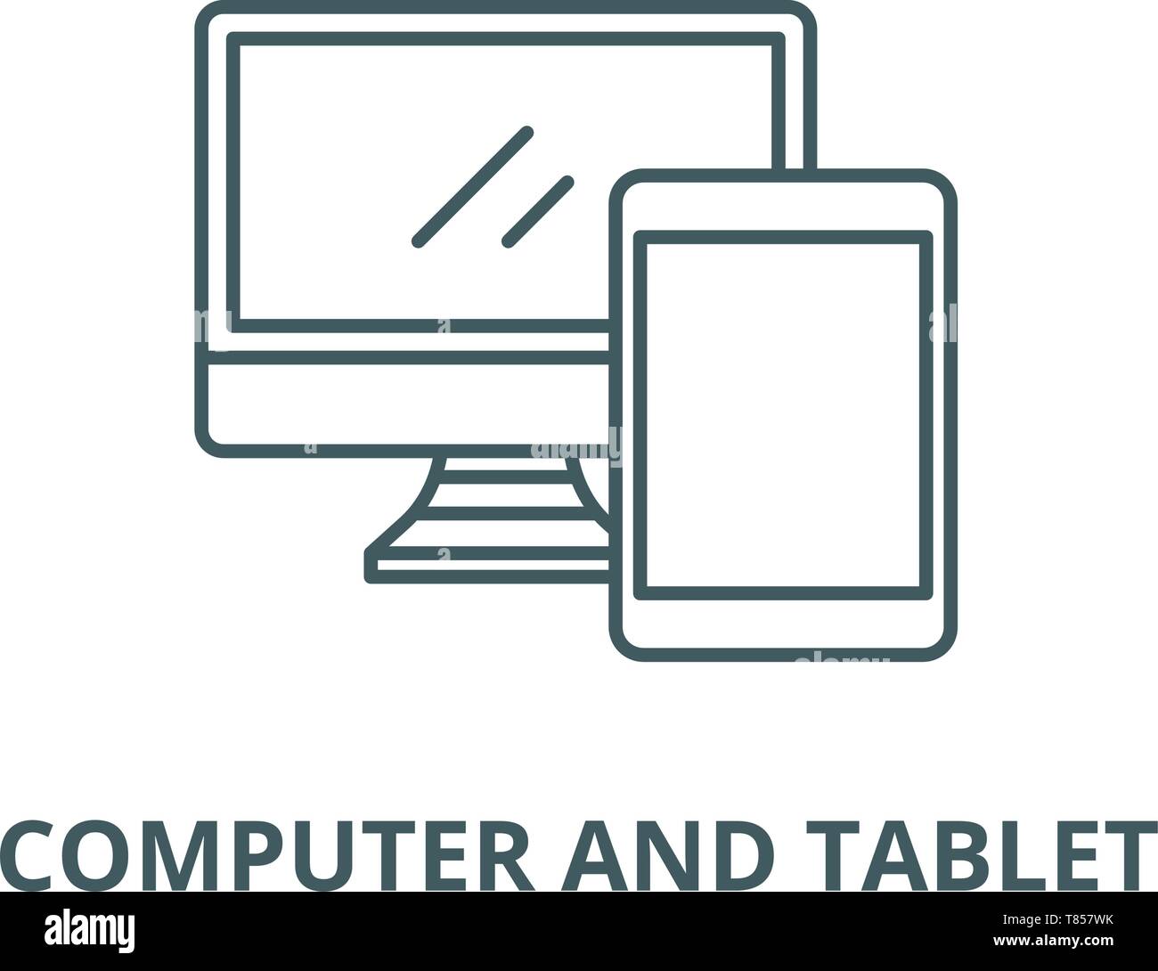 Computer and tablet vector line icon, linear concept, outline sign ...