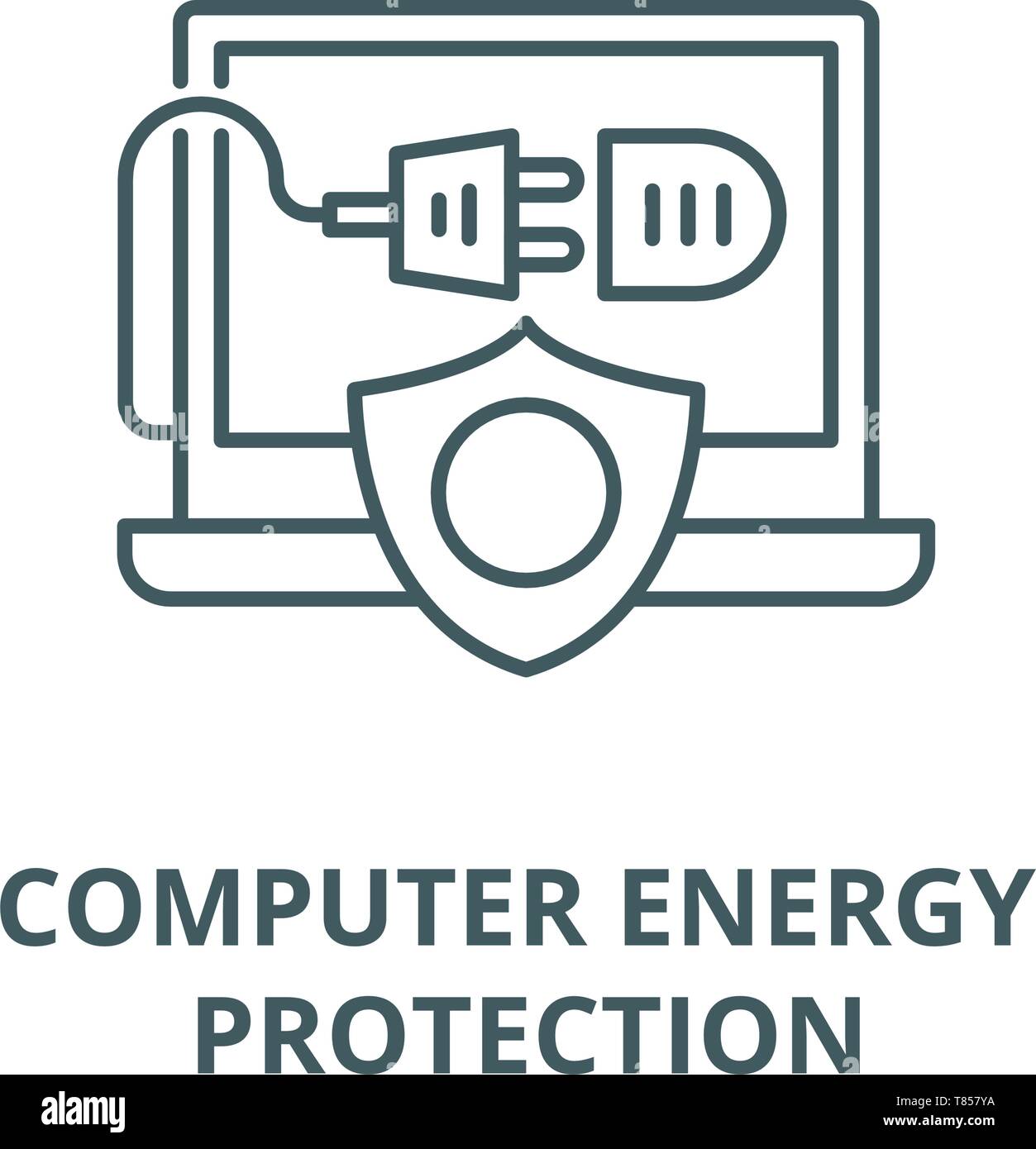 Computer energy protection vector line icon, linear concept, outline ...