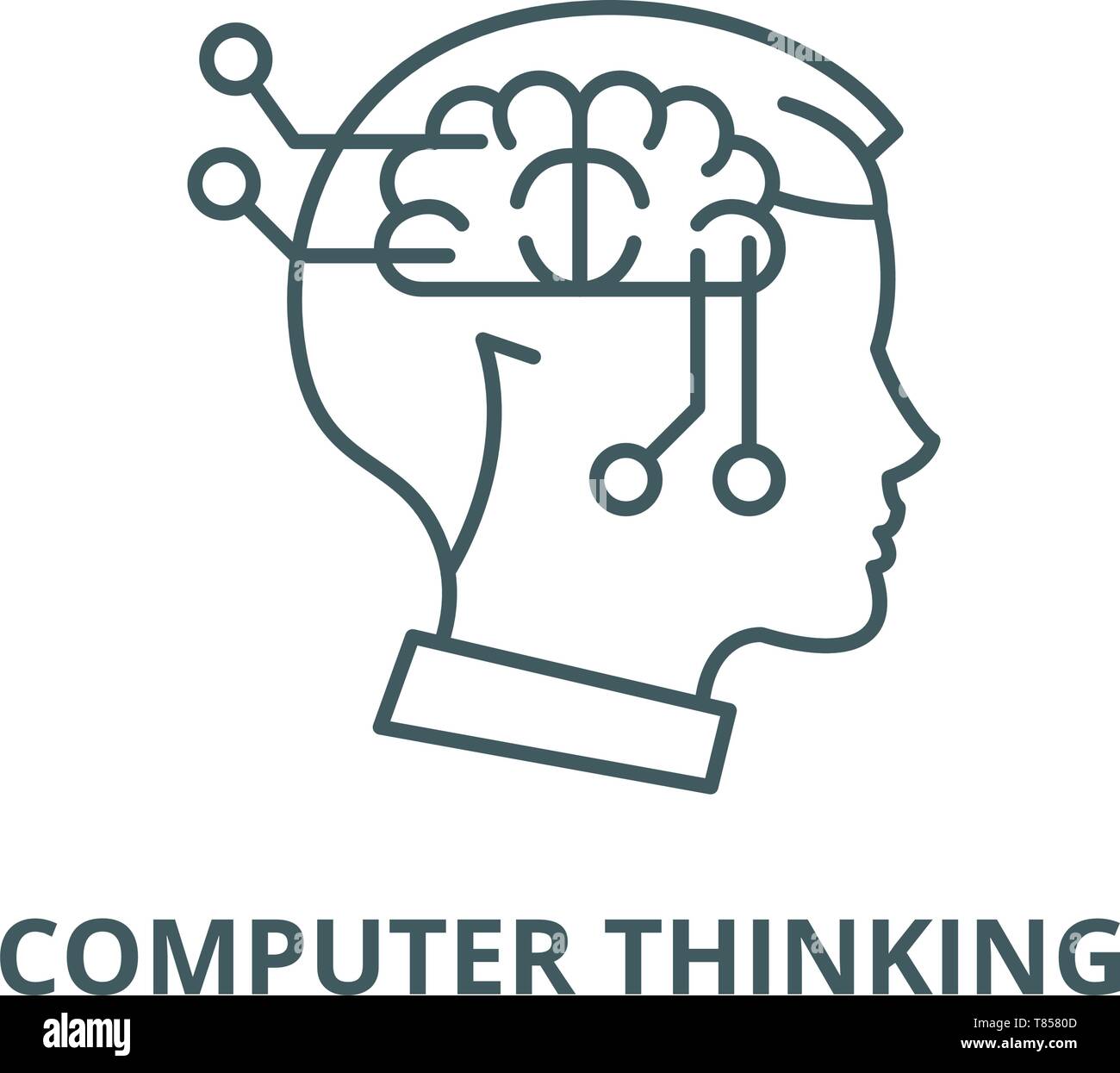 Computer thinking vector line icon, linear concept, outline sign ...