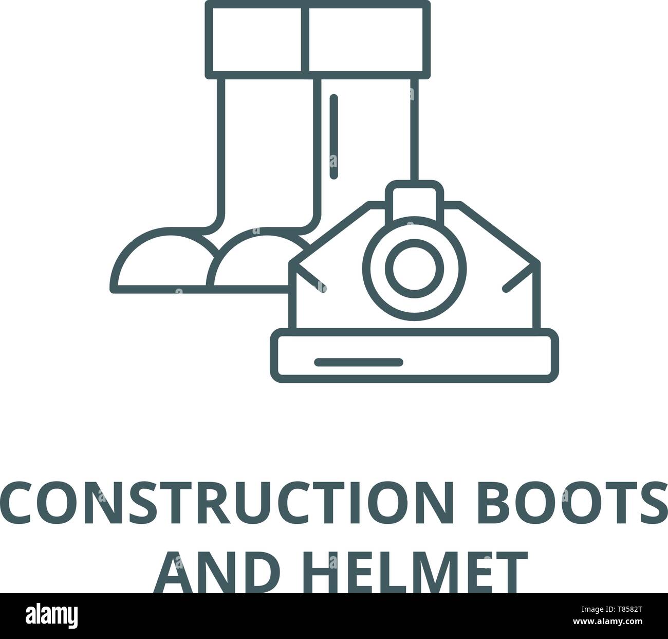 Construction boots and helmet vector line icon, linear concept, outline ...