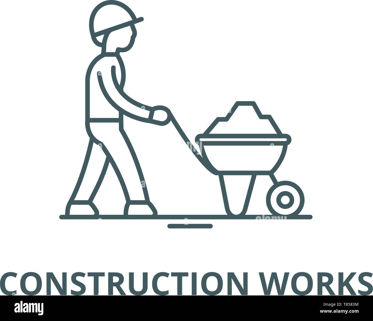 Construction works vector line icon, linear concept, outline sign ...