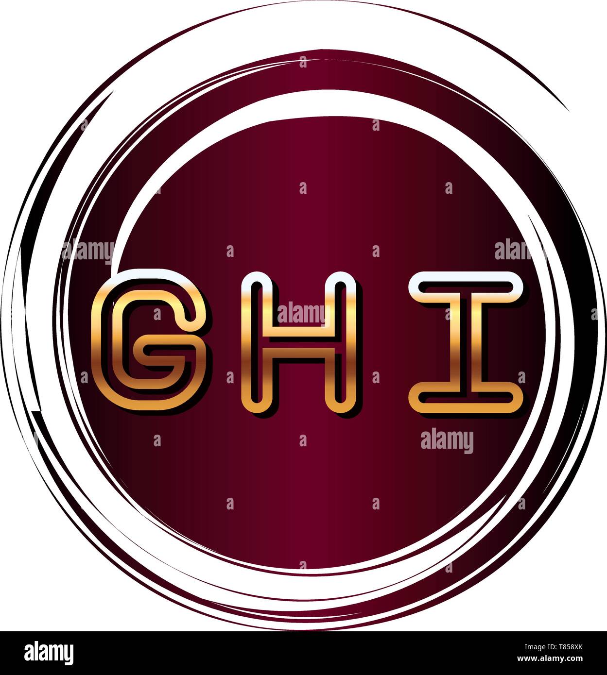 GHI alphabet font letters red round emblem red round emblem Stock ...