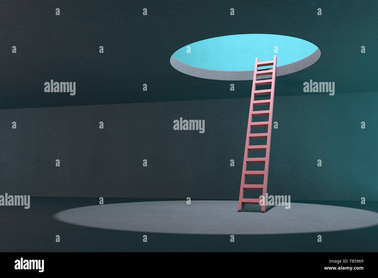 Ladder to hole in ceiling, artwork Stock Photo - Alamy