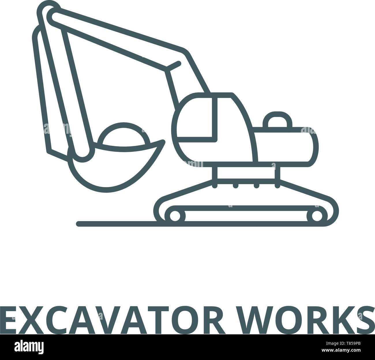 Excavator works vector line icon, linear concept, outline sign, symbol ...