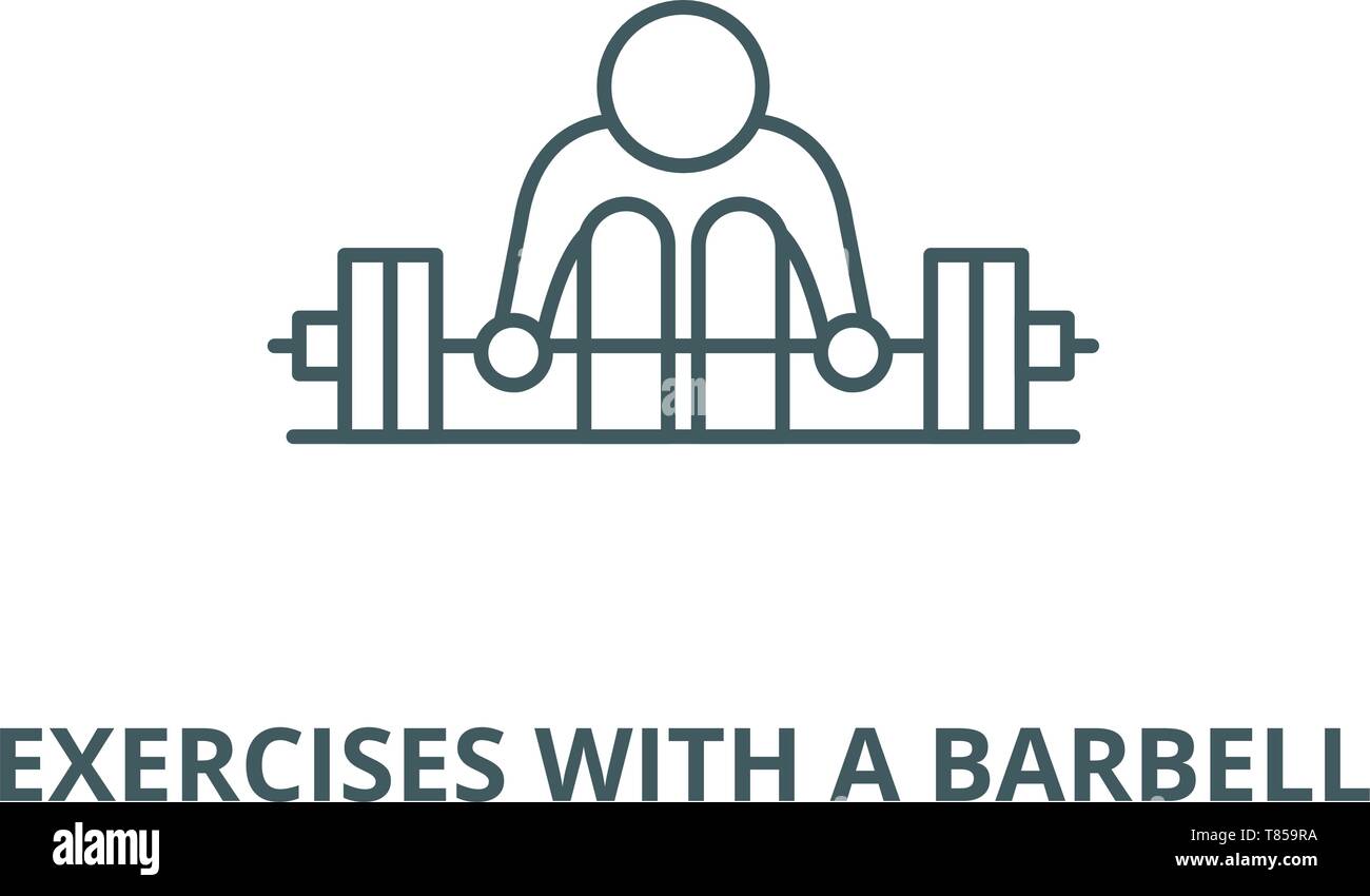 Exercises with a barbell vector line icon, linear concept, outline sign ...