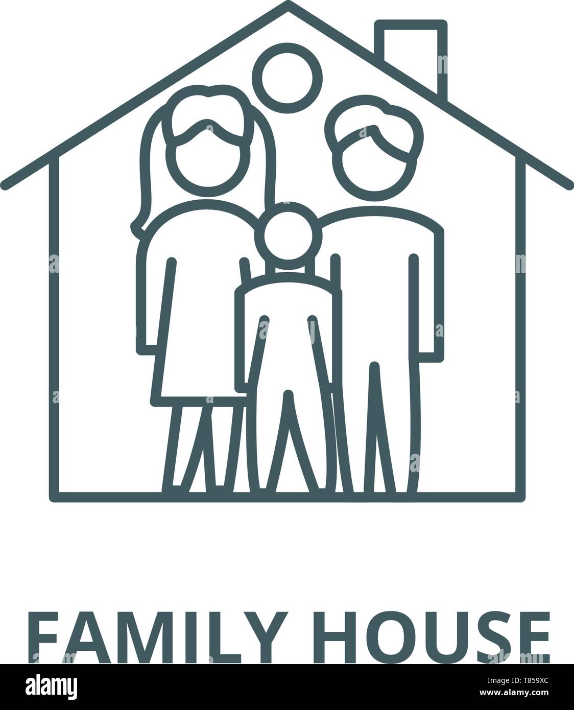 Family house vector line icon, linear concept, outline sign, symbol ...
