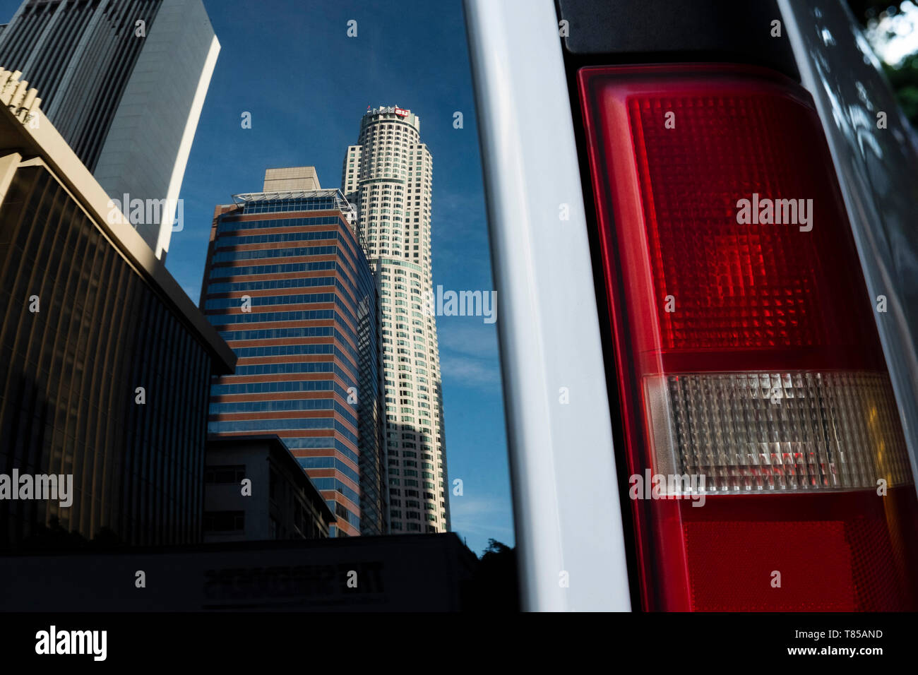 Skyline reflecting in a window. Downtown Los Angeles, California ...
