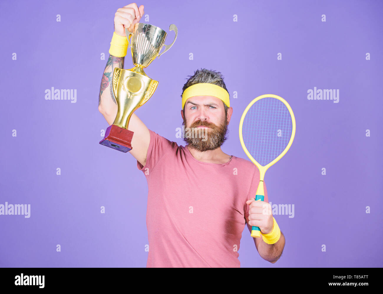 Success and achievement. Win tennis game. Tennis match winner. Achieved ...