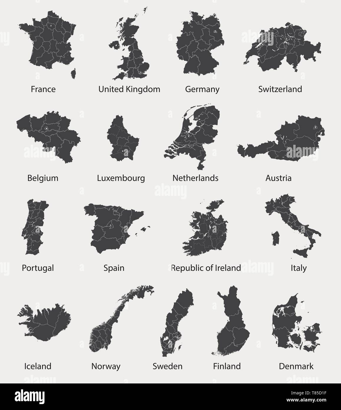vector set of european maps with region borders Stock Vector Image ...