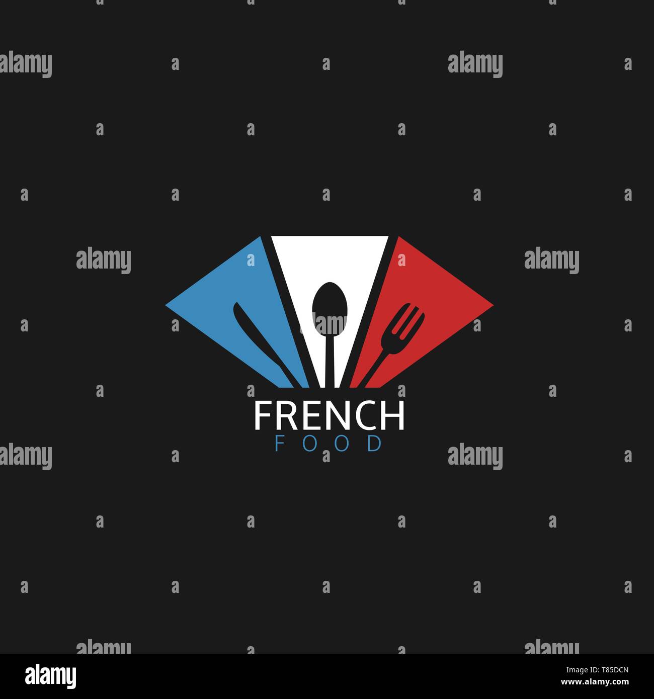 French food icon. French flag symbol Spoon fork and knife icons Stock ...