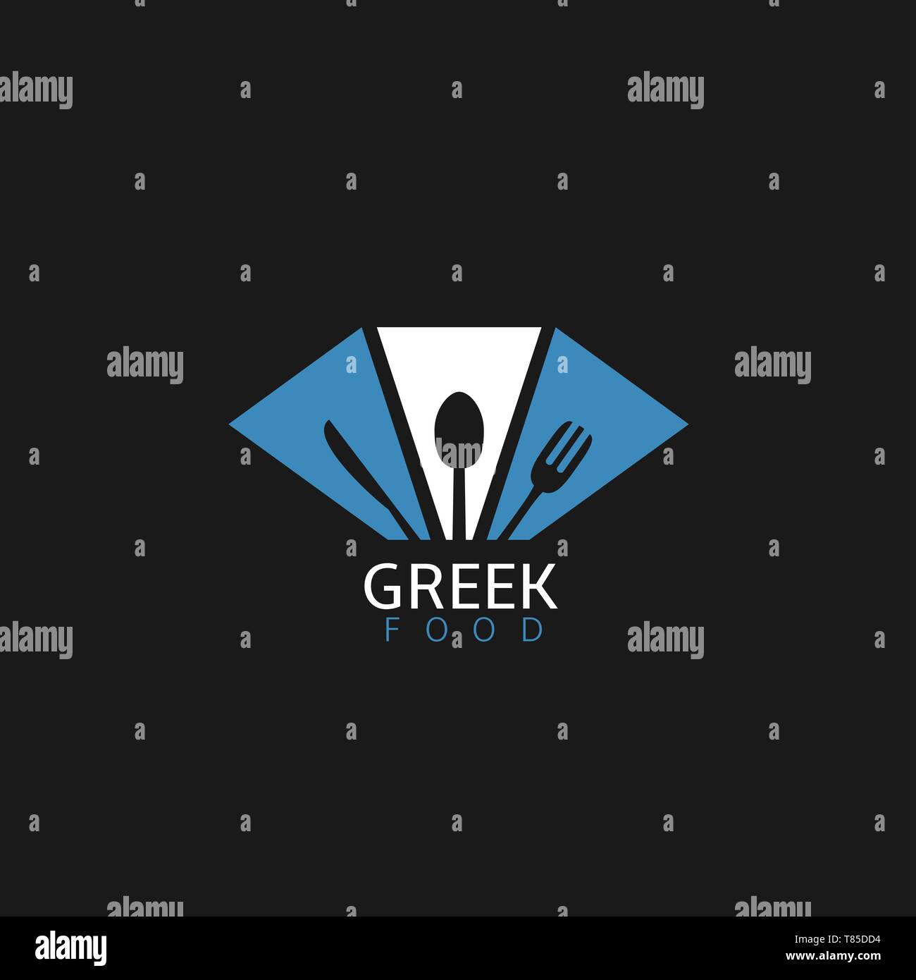 Greek food icon. Greek flag symbol Spoon fork and knife icons Stock ...