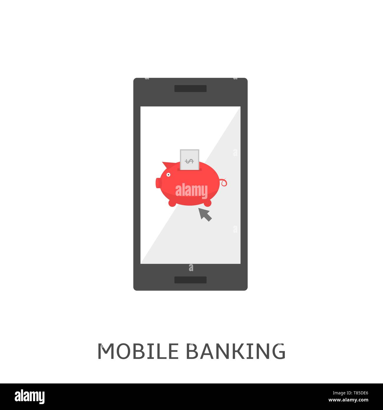 Mobile banking. Smartphone with red piggybank sign Vector illustration ...